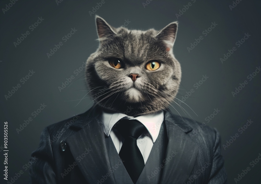 Professional Cat in Suit Illustration - Business Cat with a Serious ...