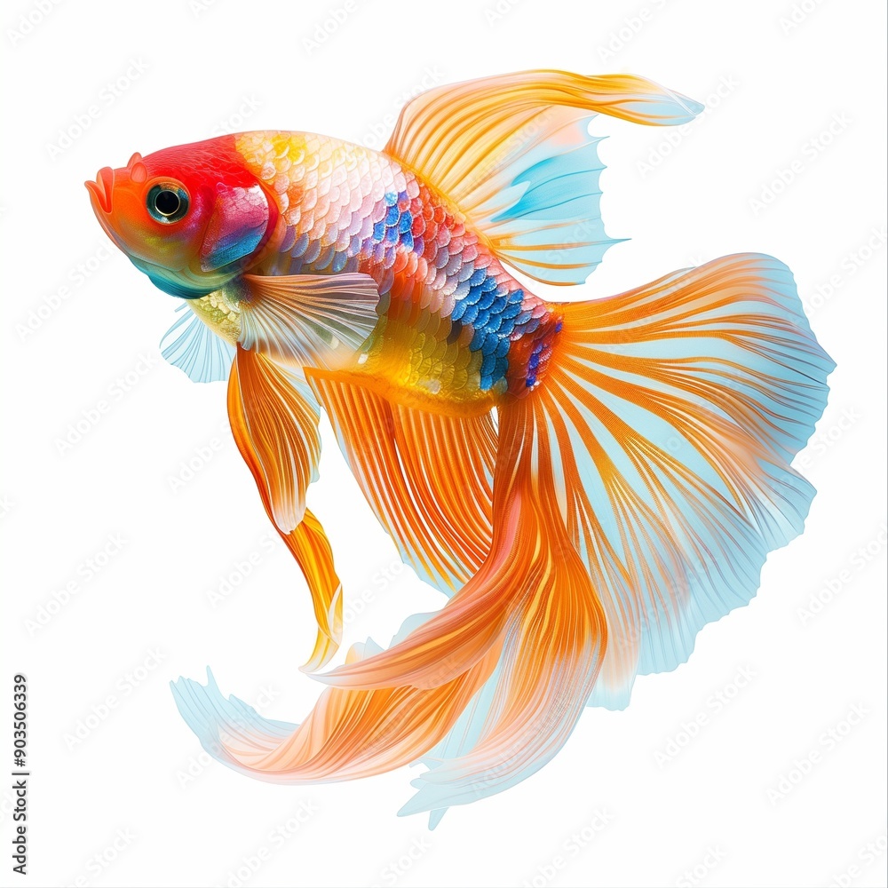 Colorful Illustration of a Beautiful Betta Fish with Flowing Fins on ...