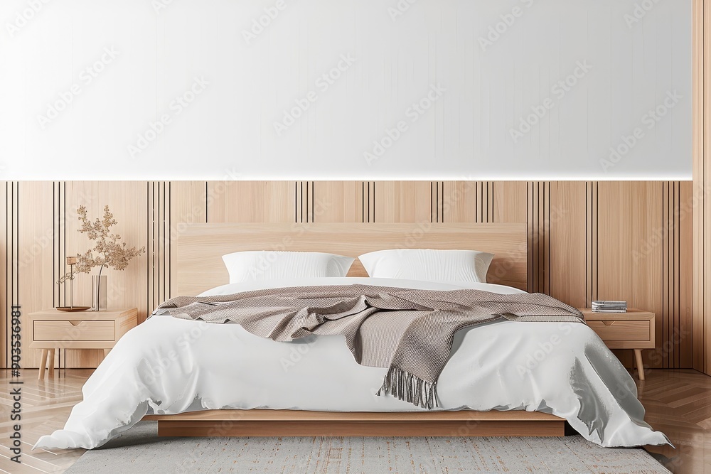 Wall, wallpaper mock up. Bedroom furniture on white background as PNG ...