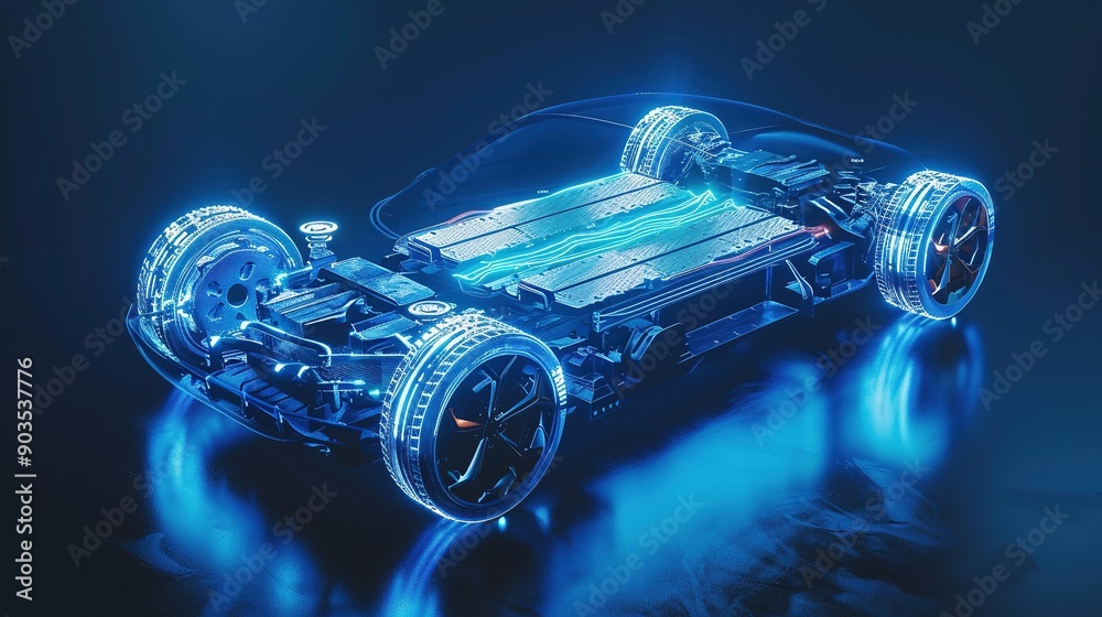 X-Ray View of a Modern Electric Car Chassis with Battery Pack Stock ...