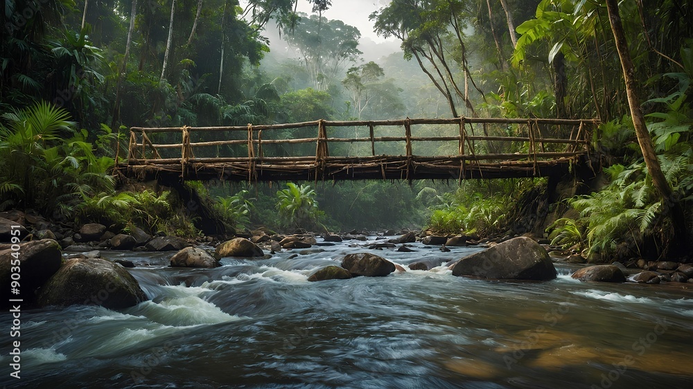 Rainforest River Crossing. A river crossing in the rainforest, showing ...