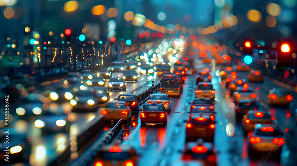 Glowing traffic lights on street at night background illuminating car ...