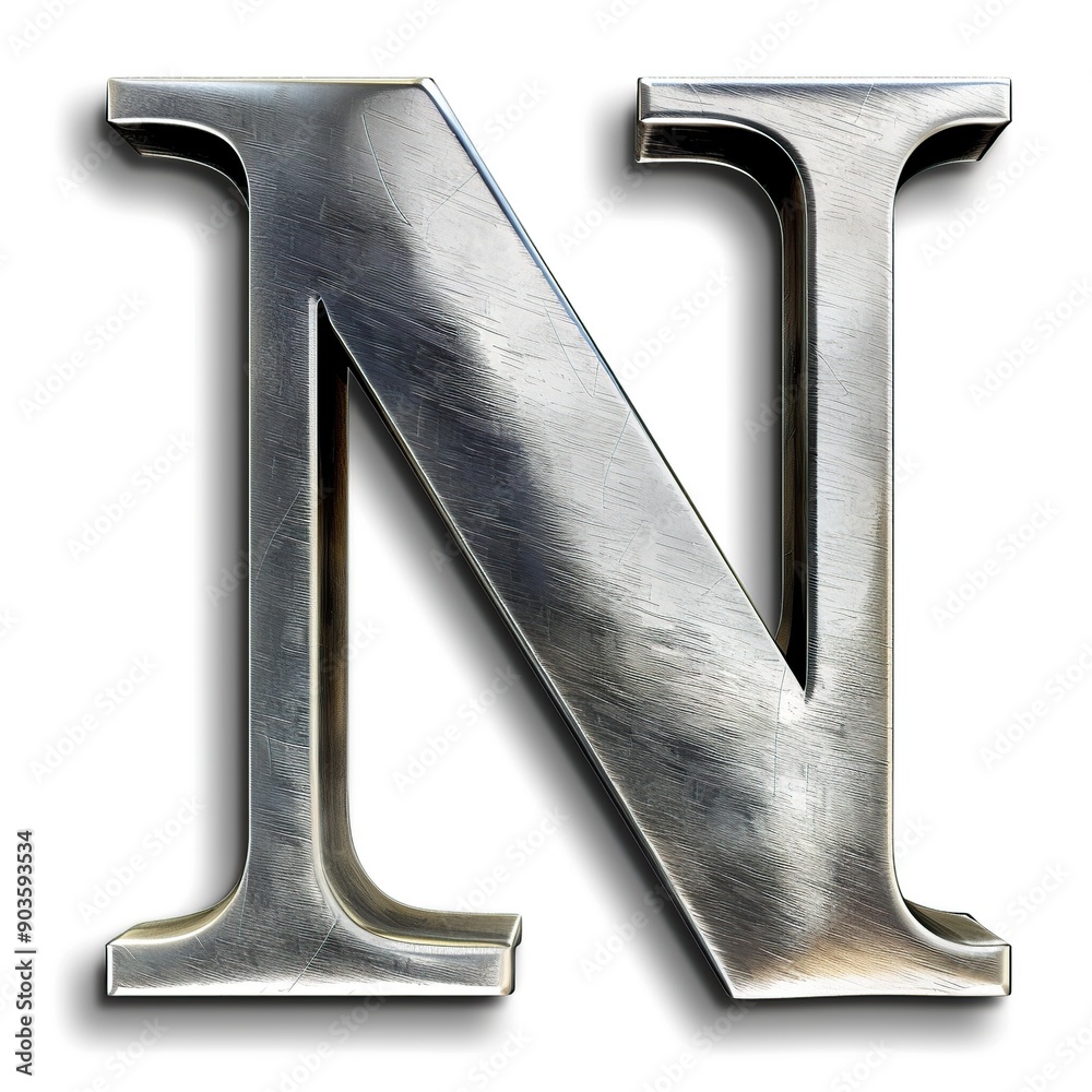 Metal letter N uppercase isolated on white background. 3d. Metal ...