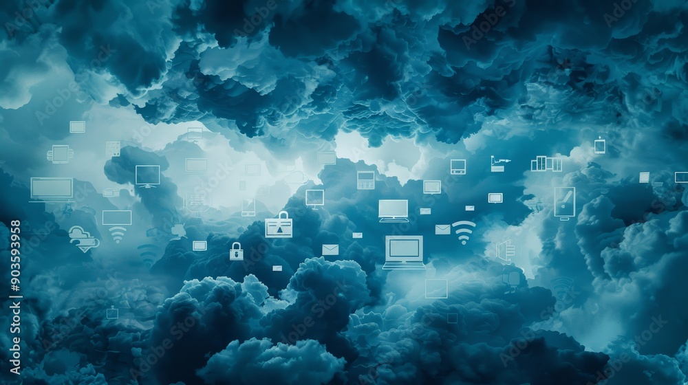 A cloud of fluffy, white clouds symbolizes the vastness of the cloud ...