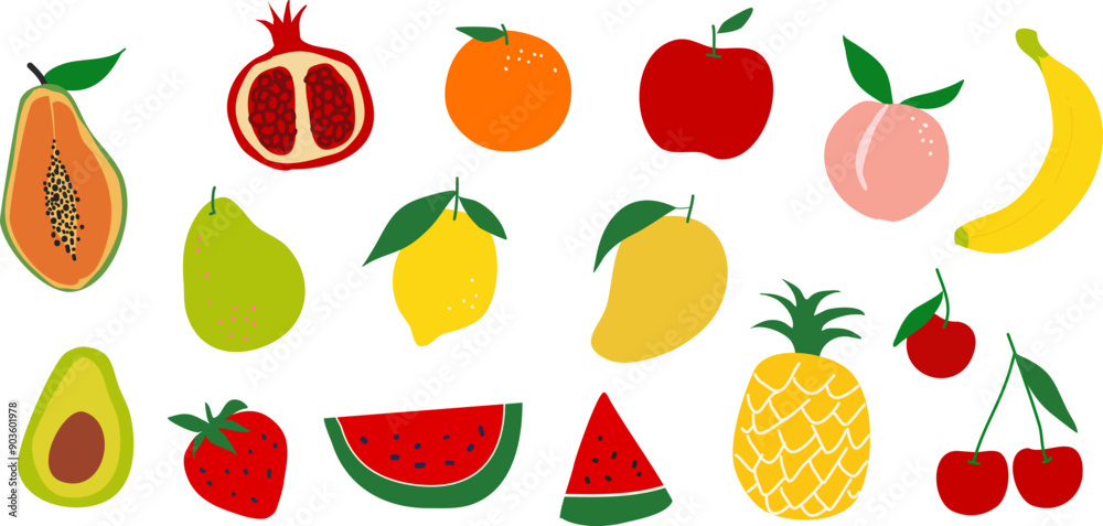 Fruit in Hand-drawn style set , Drawing of food elements for design ...