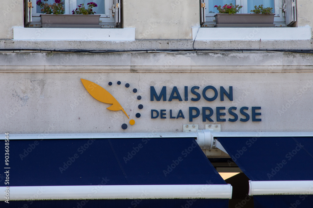 maison de la presse logo sign facade entrance and text brand french ...