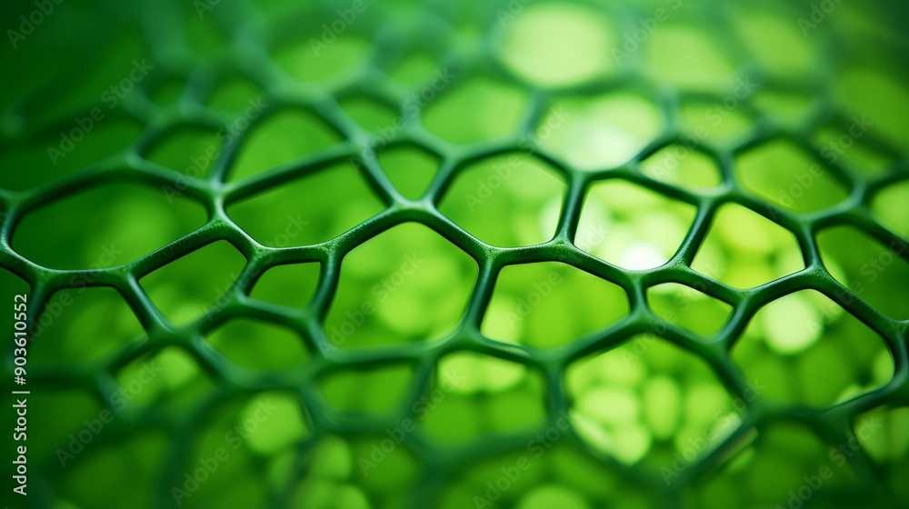 Close-up of vibrant green plant cells under microscope, detailed cellular structure with ...