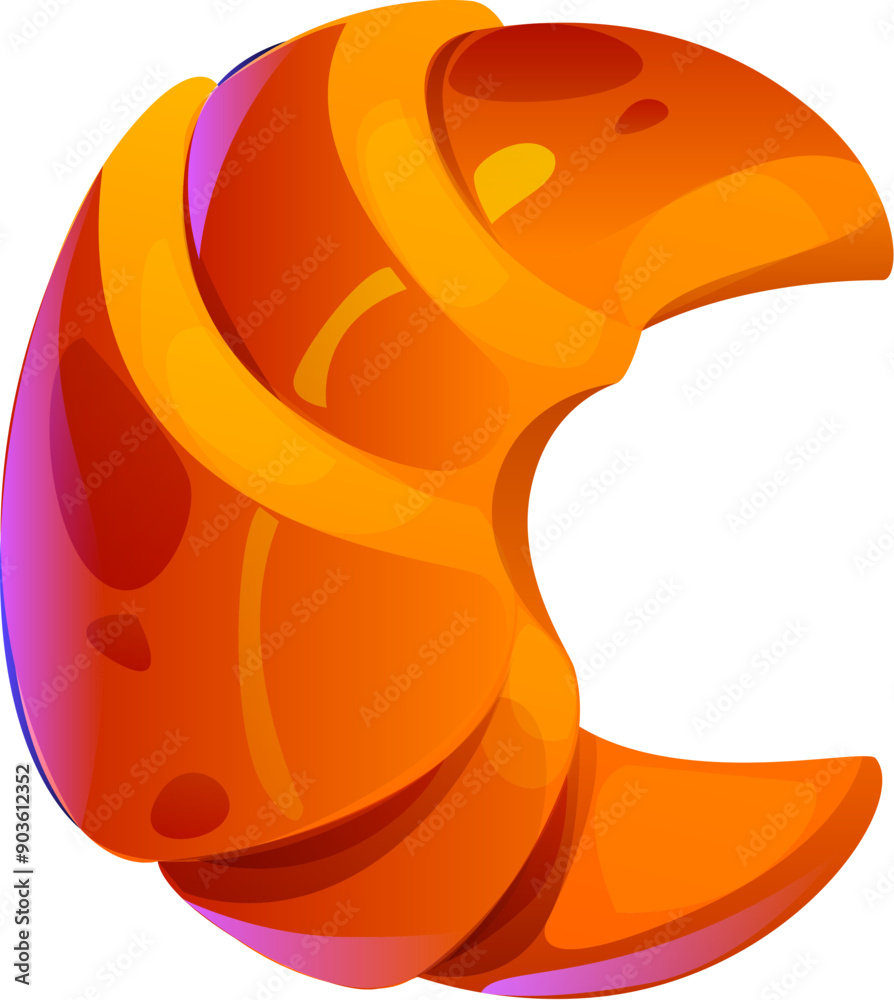 Cartoon Letter C resembling a croissant, candy confectionery alphabet ...
