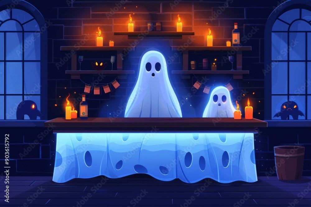 unique outfits with ghostly designs in a custom party setting, rendered ...