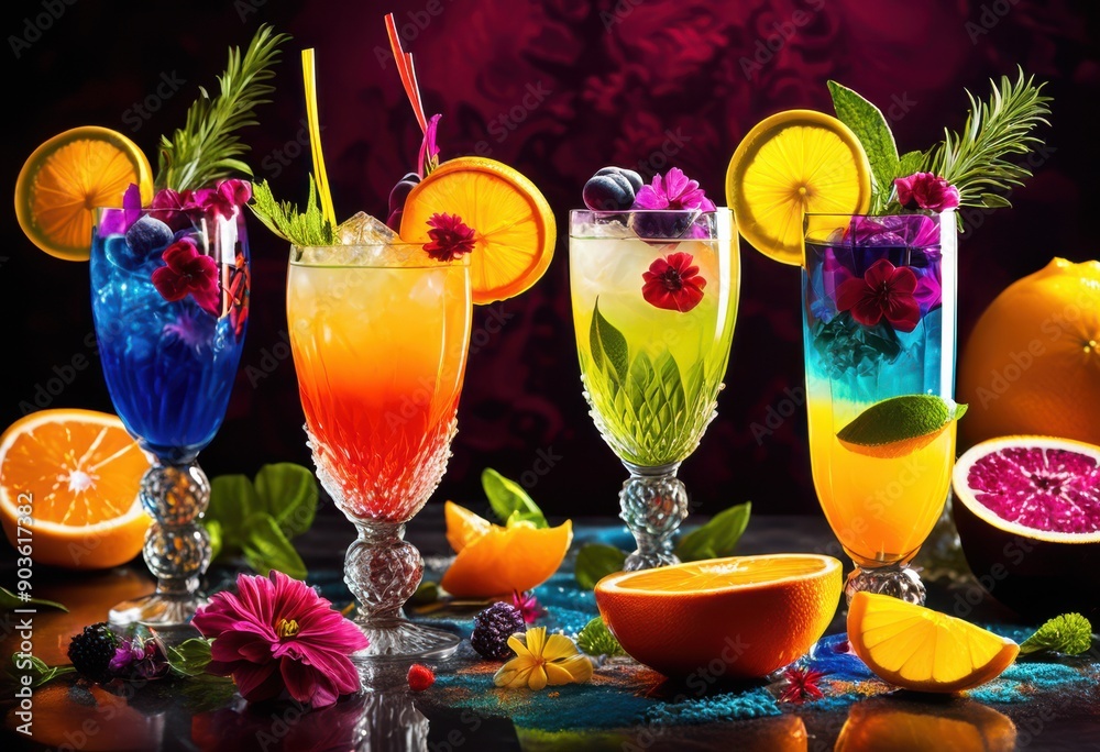 colorful creative mocktails served unique glassware featuring vibrant ...