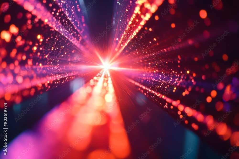 Macro shot of entangled photons being emitted from a laser, with ...