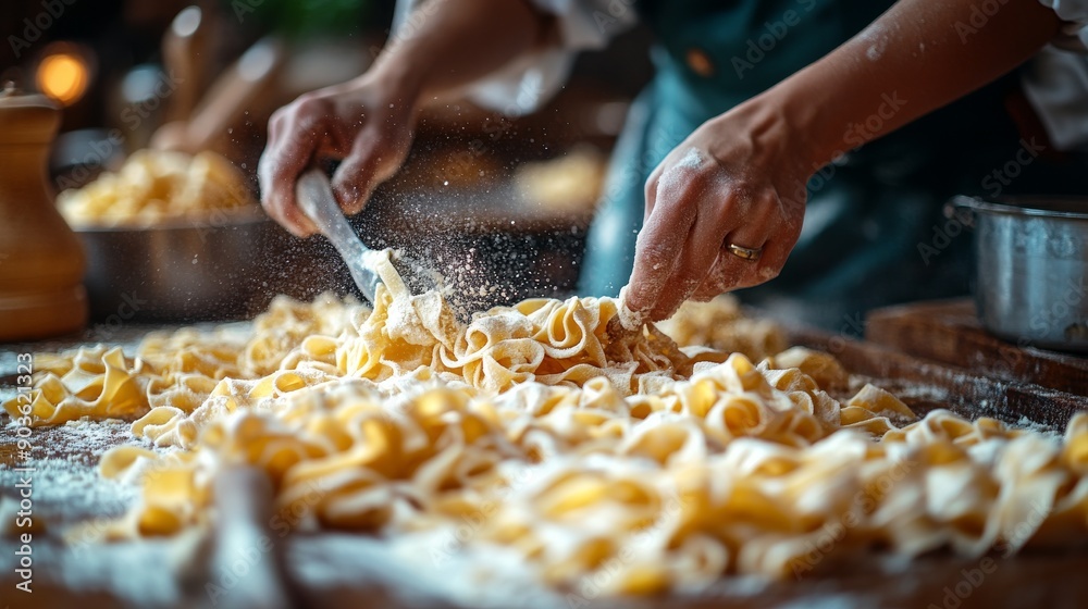 Italian family making pasta from scratch, traditional kitchen setting ...