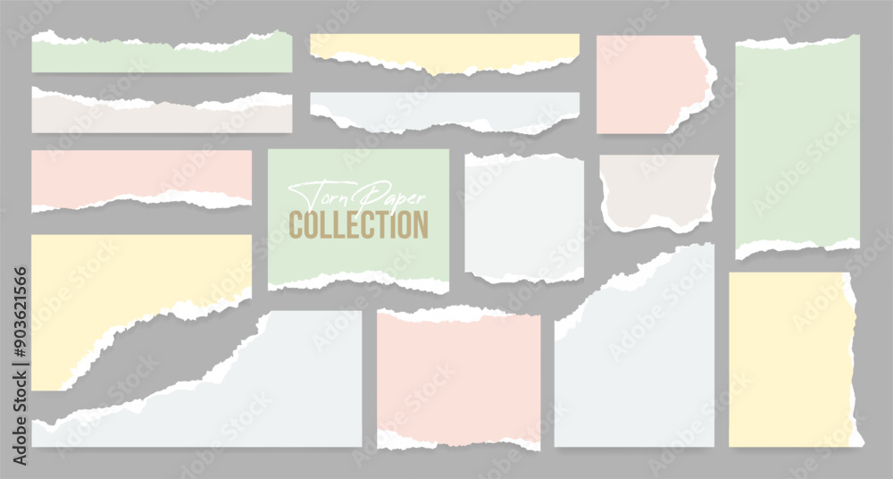 Realistic torn or ripped paper strip, note sheet and notebook scrap ...