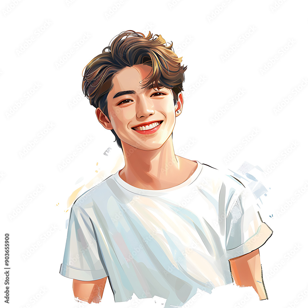 5. Artistic digital illustration of a Korean teenage man with flawless ...