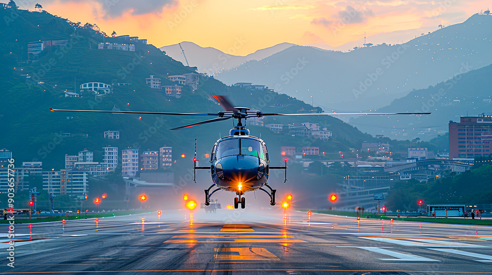 Helipad Bustle: Activity of Helicopters Taking Off and Landing Stock ...