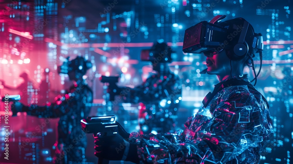 Futuristic and immersive virtual reality gaming arena featuring ...