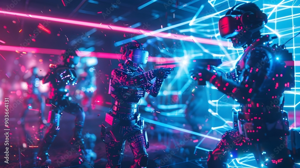 photography of an immersive VR gaming arena featuring holographic ...