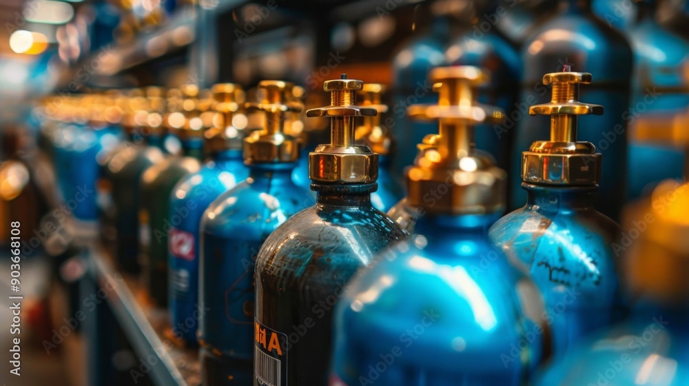 Oxygen cylinder with compressed gas. Blue Oxygen tanks for industry ...