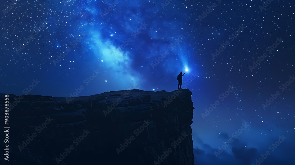 Man stands alone on the edge of a cliff, with the stunning backdrop of ...