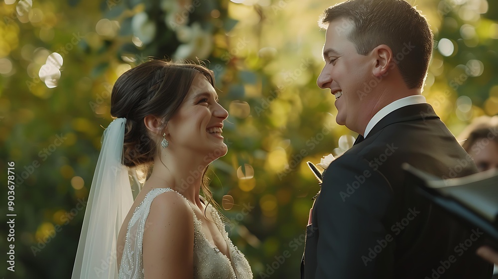 A candid moment of the bride and groom exchanging vows, with tears of ...