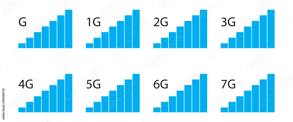 Set of communication signal strength icons. Cellular reception symbols ...