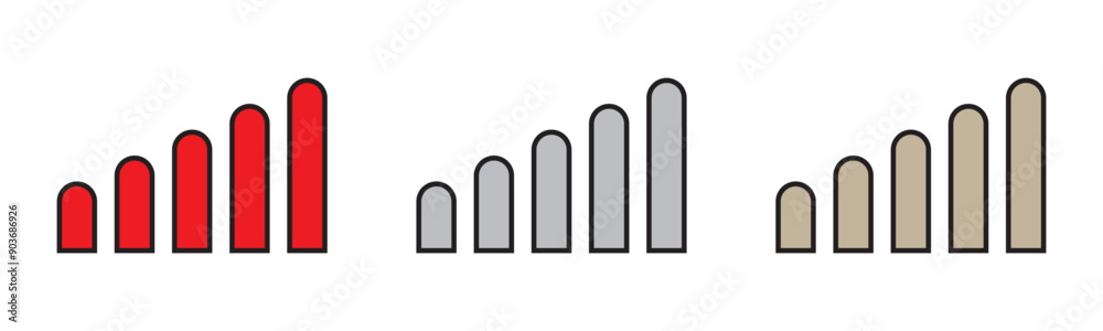 Set of communication signal strength icons. Cellular reception symbols ...
