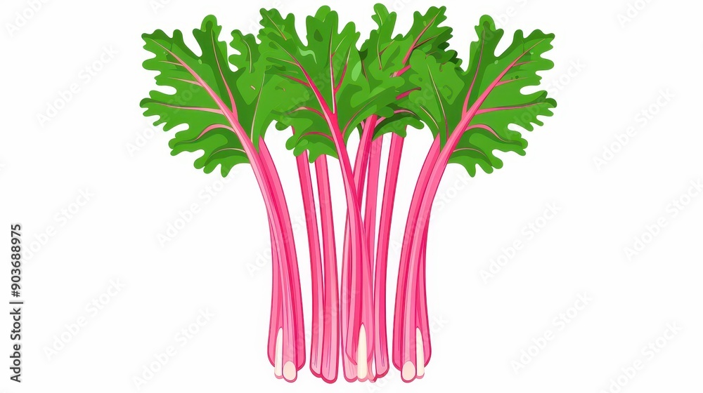 ภาพประกอบสต็อก Vibrant and playful cartoon images of rhubarb on a white ...