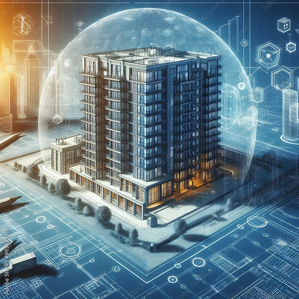 3D rendered illustration of a real state building home structure from a ...