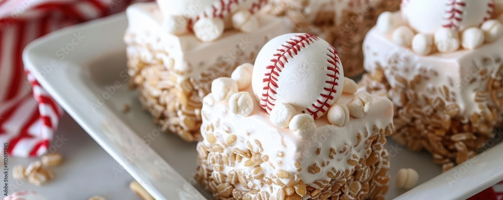 Baseballshaped marshmallow treats with rice cereal, Baseball Themed ...