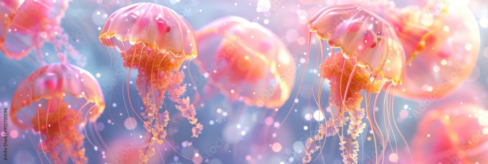 World jellyfish day. Colorful jellyfishes on a blue background ...