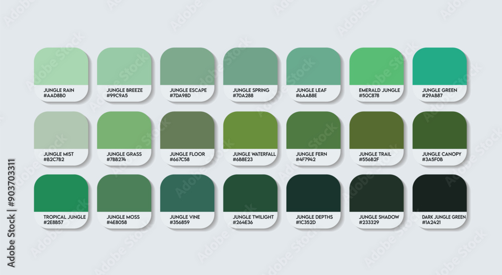 Jungle Color Palette, Jungle Green Color Guide Palette with Color Names ...