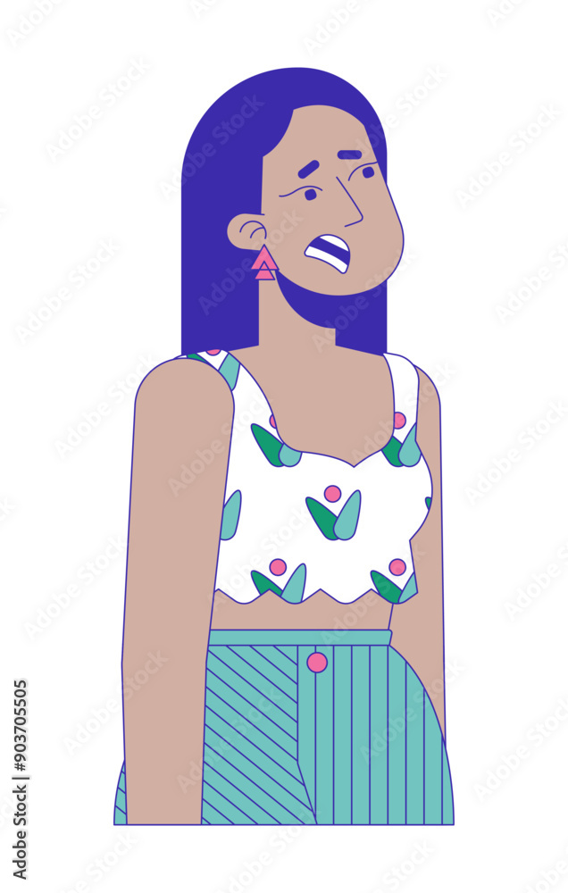 Middle eastern female frightened scared 2D cartoon character. Arab ...