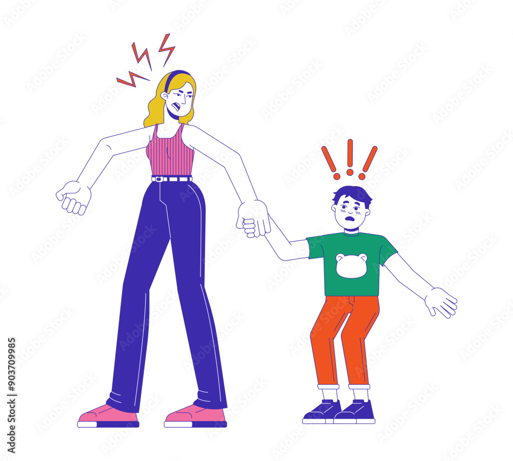 Yelling mother with scared boy 2D cartoon characters. Caucasian woman ...