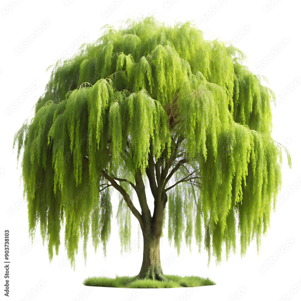 Graceful Willow Tree with Flowing Green Leaves on Transparent ...