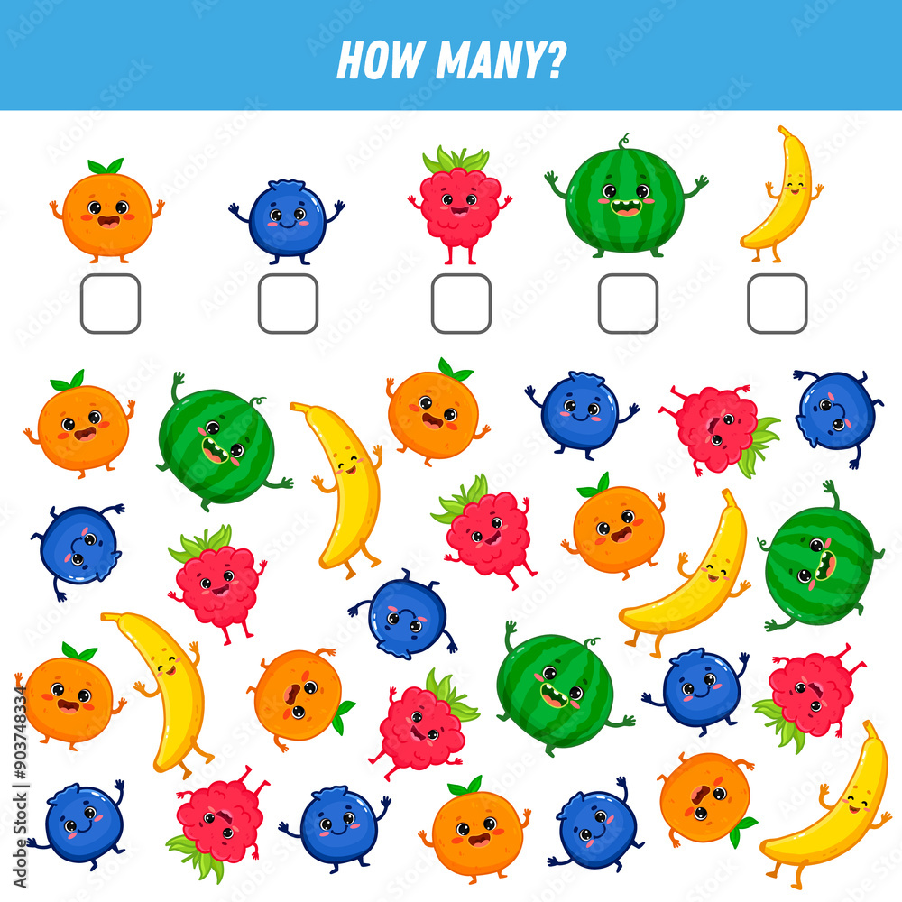 How many cartoon fruits are there. Count the number of funny fruits ...