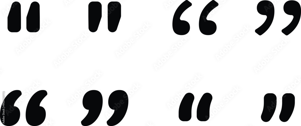 Quote icons. Set of quotation mark signs on transparent background ...