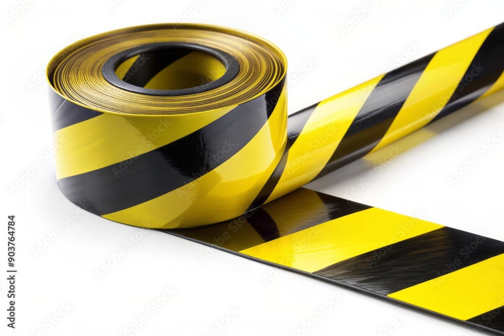 Vibrant black and yellow striped barricade tape stretches across a ...