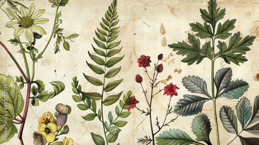 Engraving old botanical illustrations, showing the meticulous detail ...
