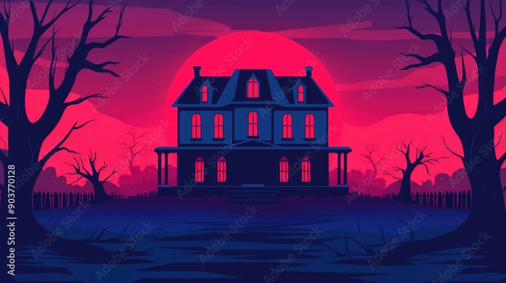 Haunted House in Spooky Nighttime Landscape with Gothic Architecture ...