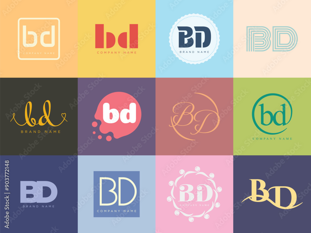 BD logo company template. Letter b and d logotype. Set different ...
