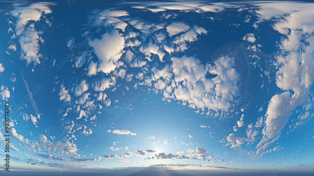 Stunning 360-degree panorama of a blue sky with scattered, picturesque ...