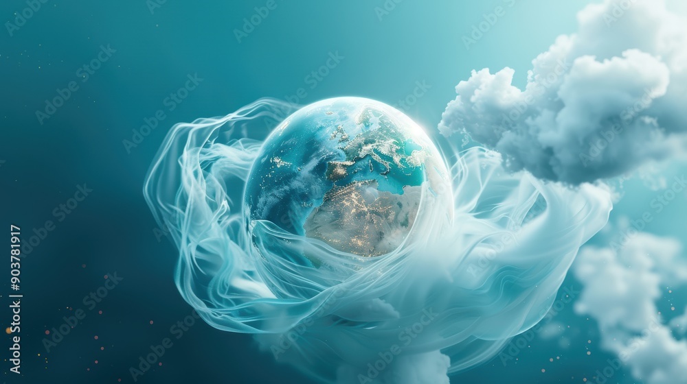 An imaginative portrayal of Earth's continents and oceans seen through ...