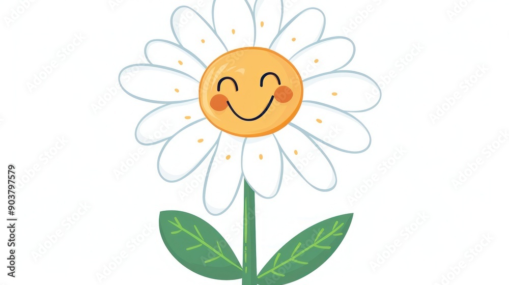 cartoon daisy flower with a smiley face on white background, cheerful ...