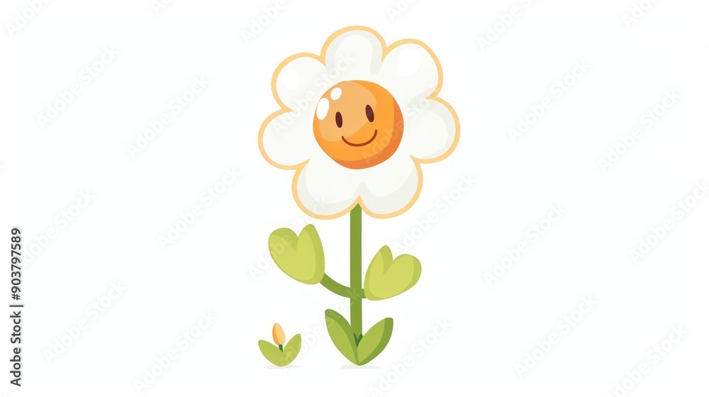 cartoon daisy flower with a smiley face on white background, cheerful ...