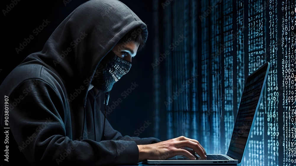 Hacker wearing a black jacket phishing keylogger with brute force ...
