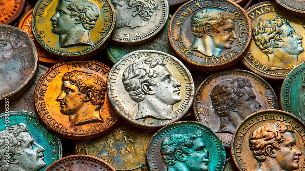 Collection of Vintage Coins Displaying Historical Figures and Details ...