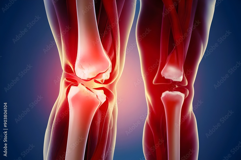 Knee pain on joints bone structure deformation with an injury posture ...