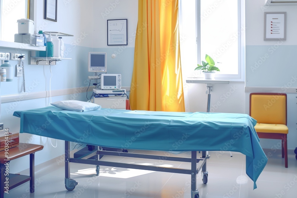Hospital patient room with medical bed and window view symbolizing ...
