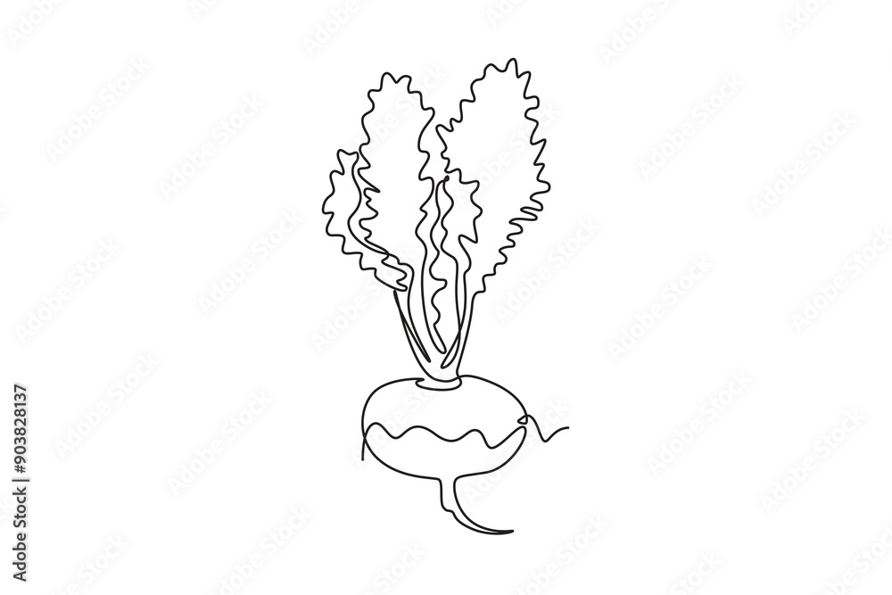 Single one line drawing whole healthy freshness organic white turnip ...