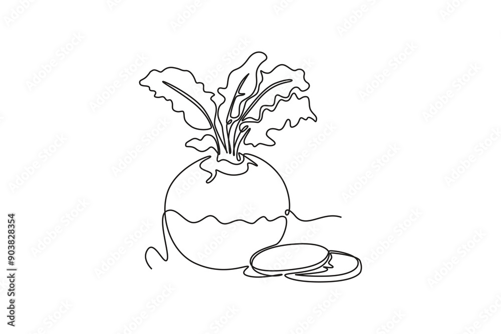 Single one line drawing whole and sliced healthy raw organic white ...